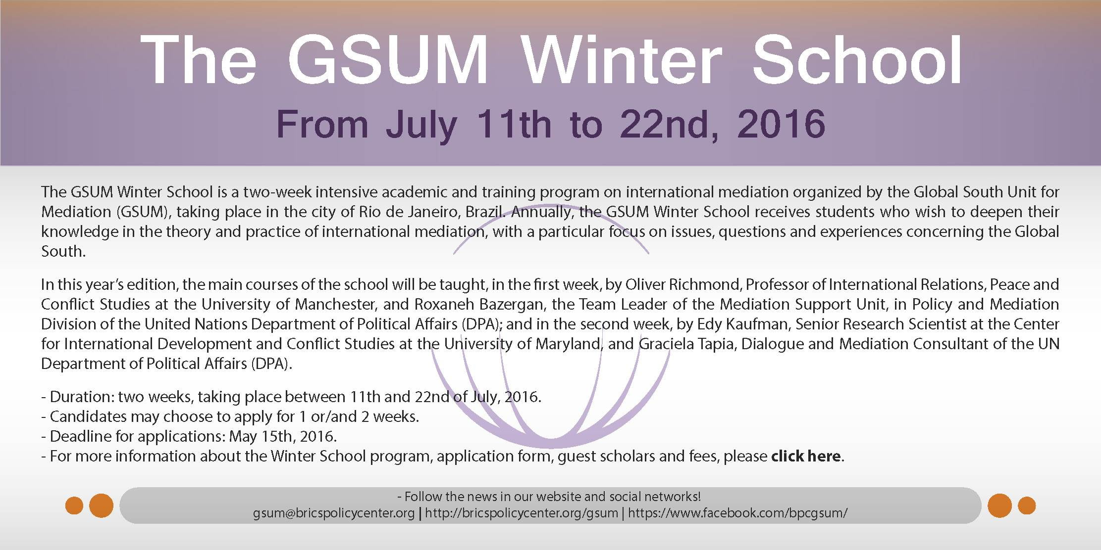 GSUM WINTER SCHOOL 2016: APPLICATIONS ARE NOW OPEN! - brq