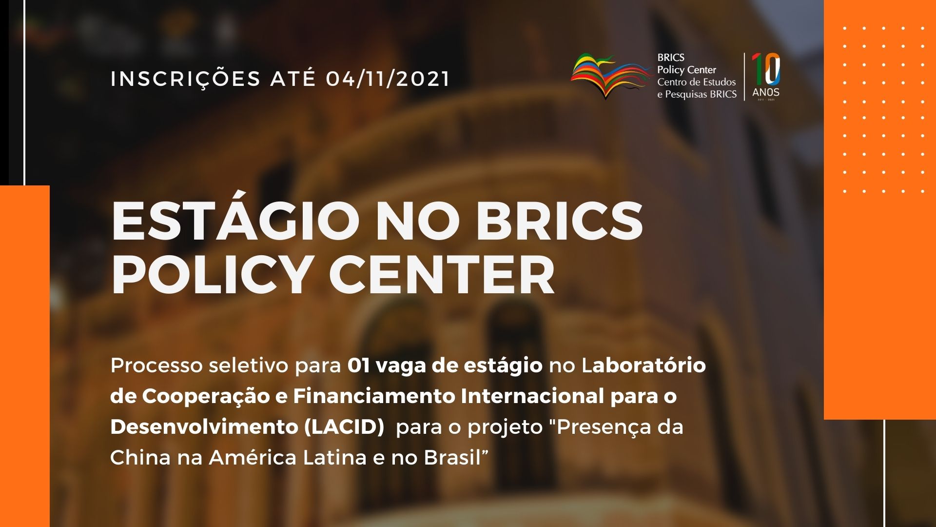 Processo seletivo aberto para 01 vaga de estágio no LACID - brq